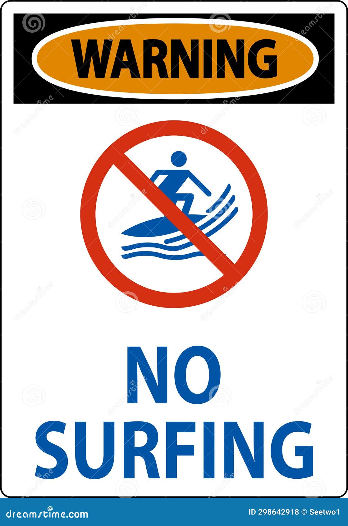 Warning Beach Safety Sign No Surfing Vector Illustration ...