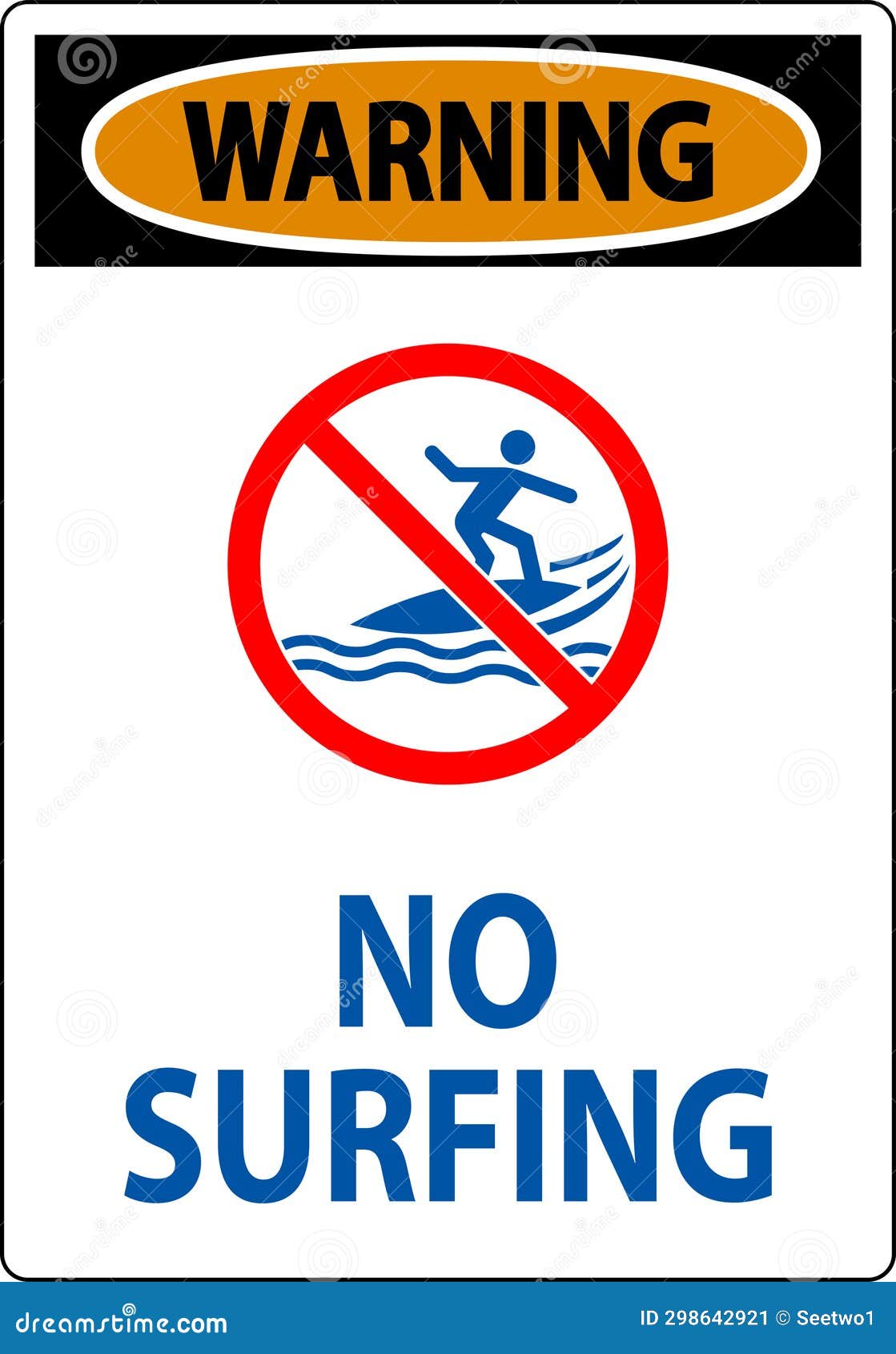 Warning Beach Safety Sign No Surfing Stock Vector - Illustration of ...