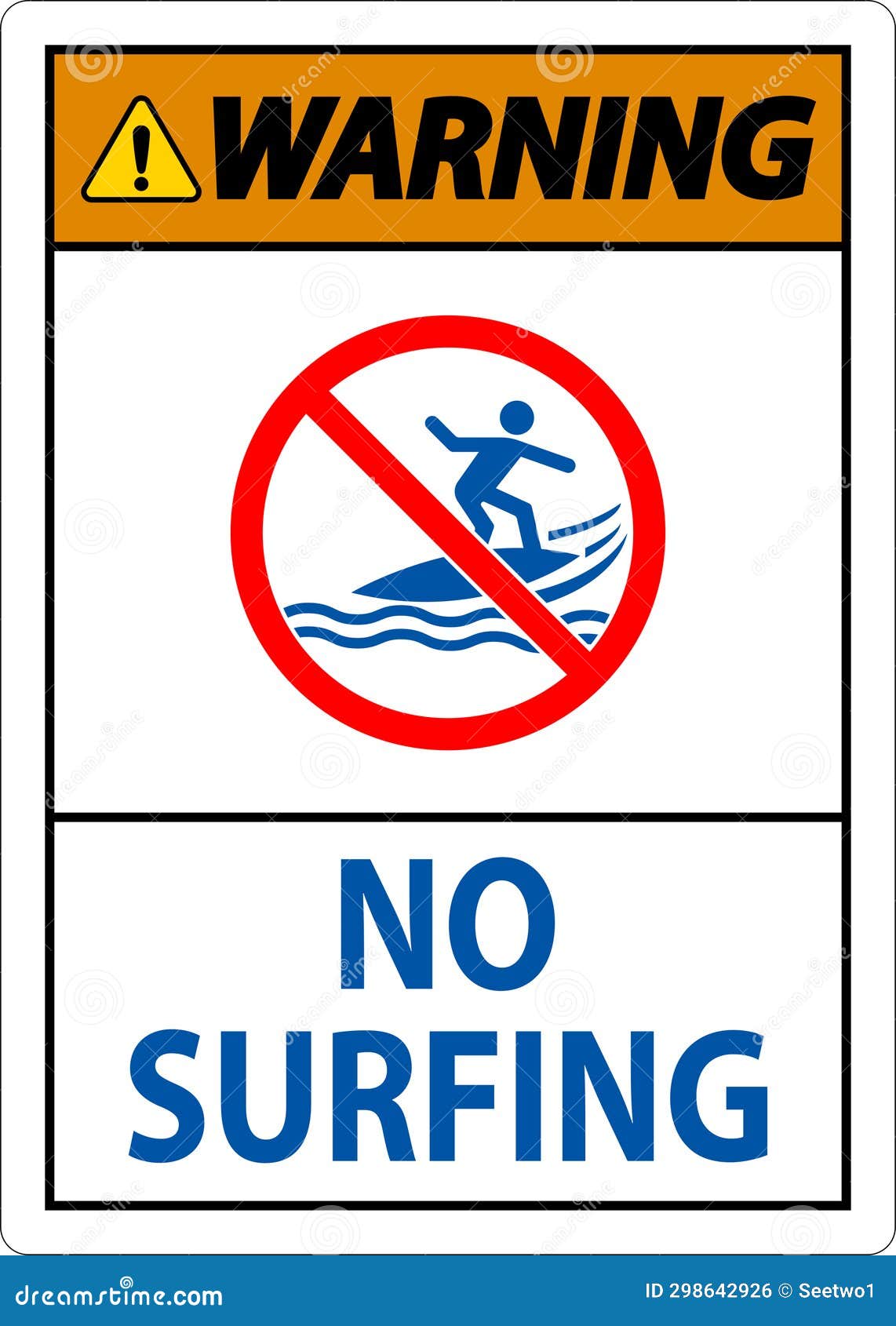 Warning Beach Safety Sign No Surfing Stock Vector - Illustration of ...
