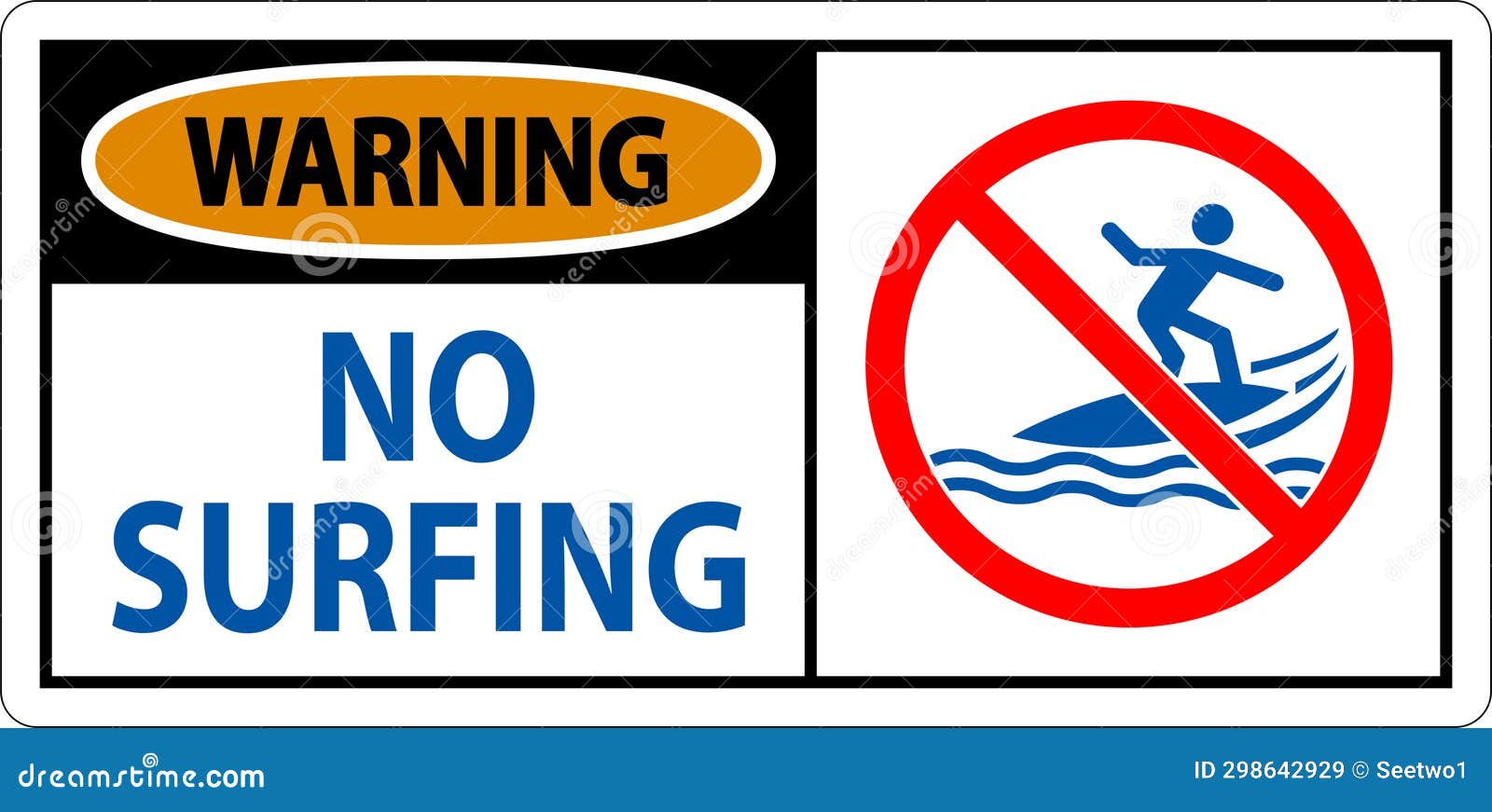Warning Beach Safety Sign No Surfing Vector Illustration ...