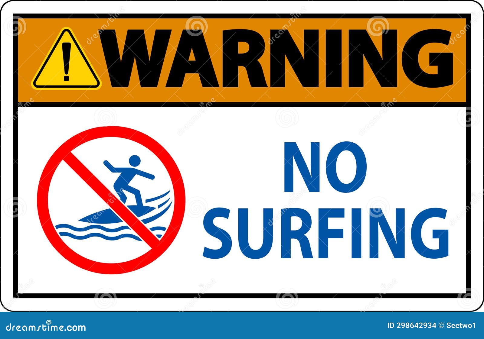 Warning Beach Safety Sign No Surfing Stock Vector - Illustration of ...