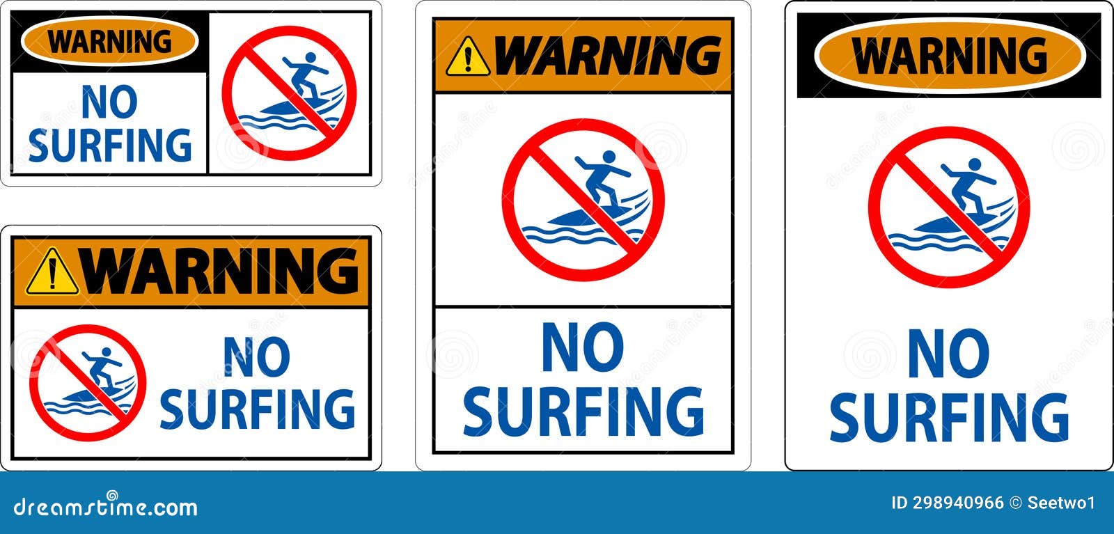 Warning Beach Safety Sign No Surfing Vector Illustration ...