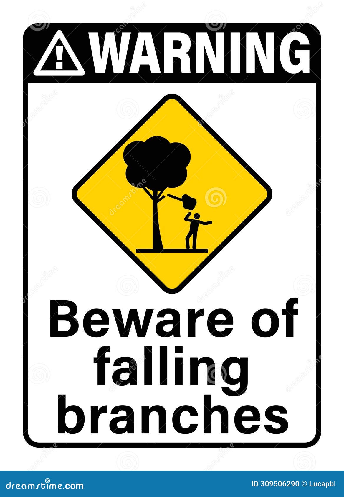 Warning, Beware of Falling Branches. Information Sign with Symbols and ...