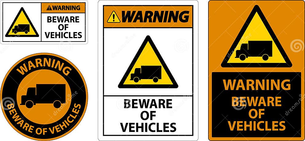 Warning Beware of Vehicles Sign on White Background Stock Vector ...