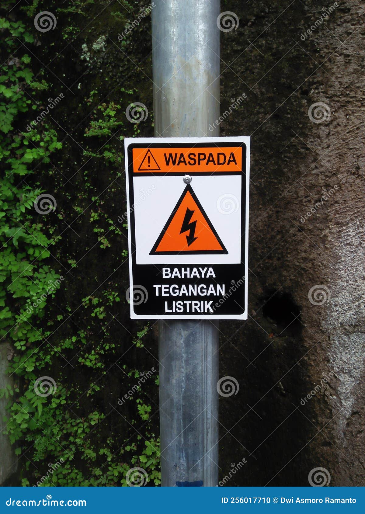 The Warning Board There is an Electric Voltage on the Pole Stock Photo ...
