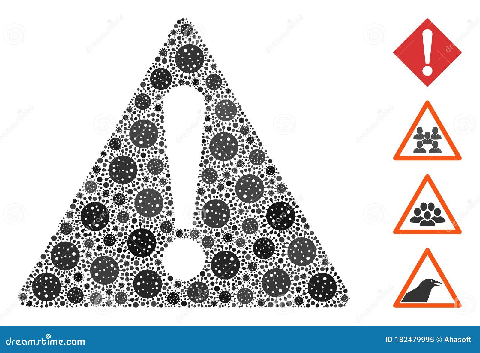 Warning Collage of Covid Virus Elements Stock Illustration ...