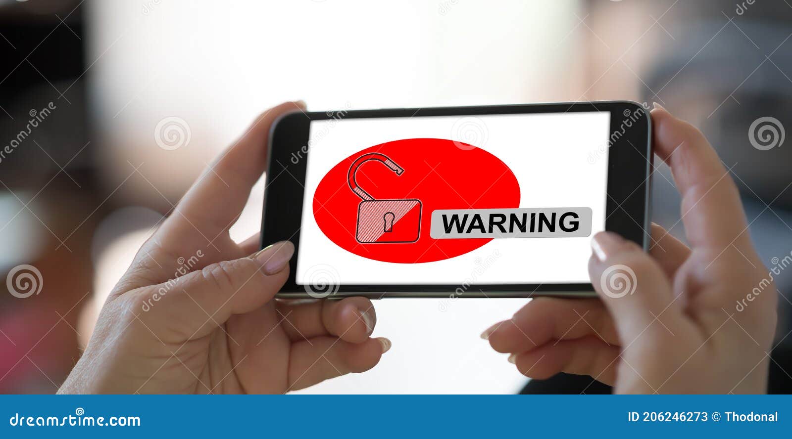 Warning Concept on a Smartphone Stock Image - Image of hand, hacker ...