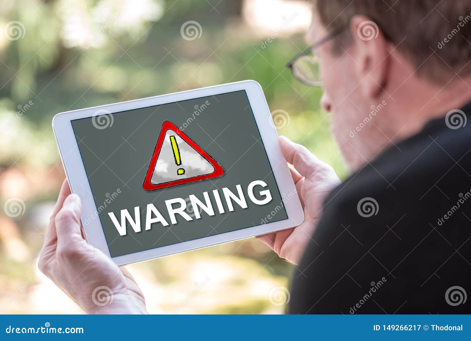 Warning Concept on a Tablet Stock Image - Image of symbol, alarm: 149266217