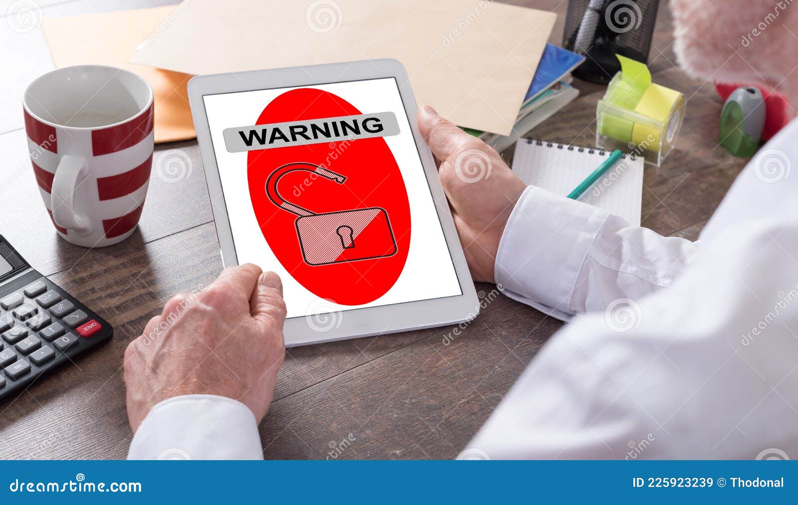 Warning Concept on a Tablet Stock Image - Image of risk, safety: 225923239