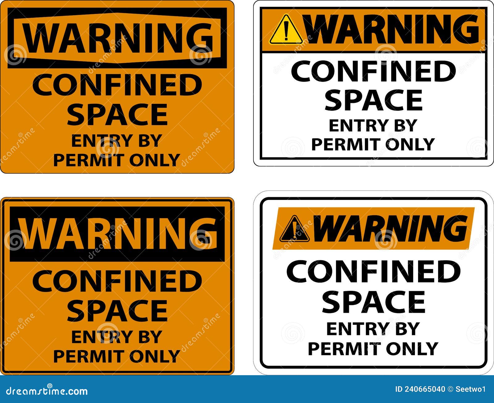 Warning Confined Space Entry By Permit Only Sign Cartoon Vector ...