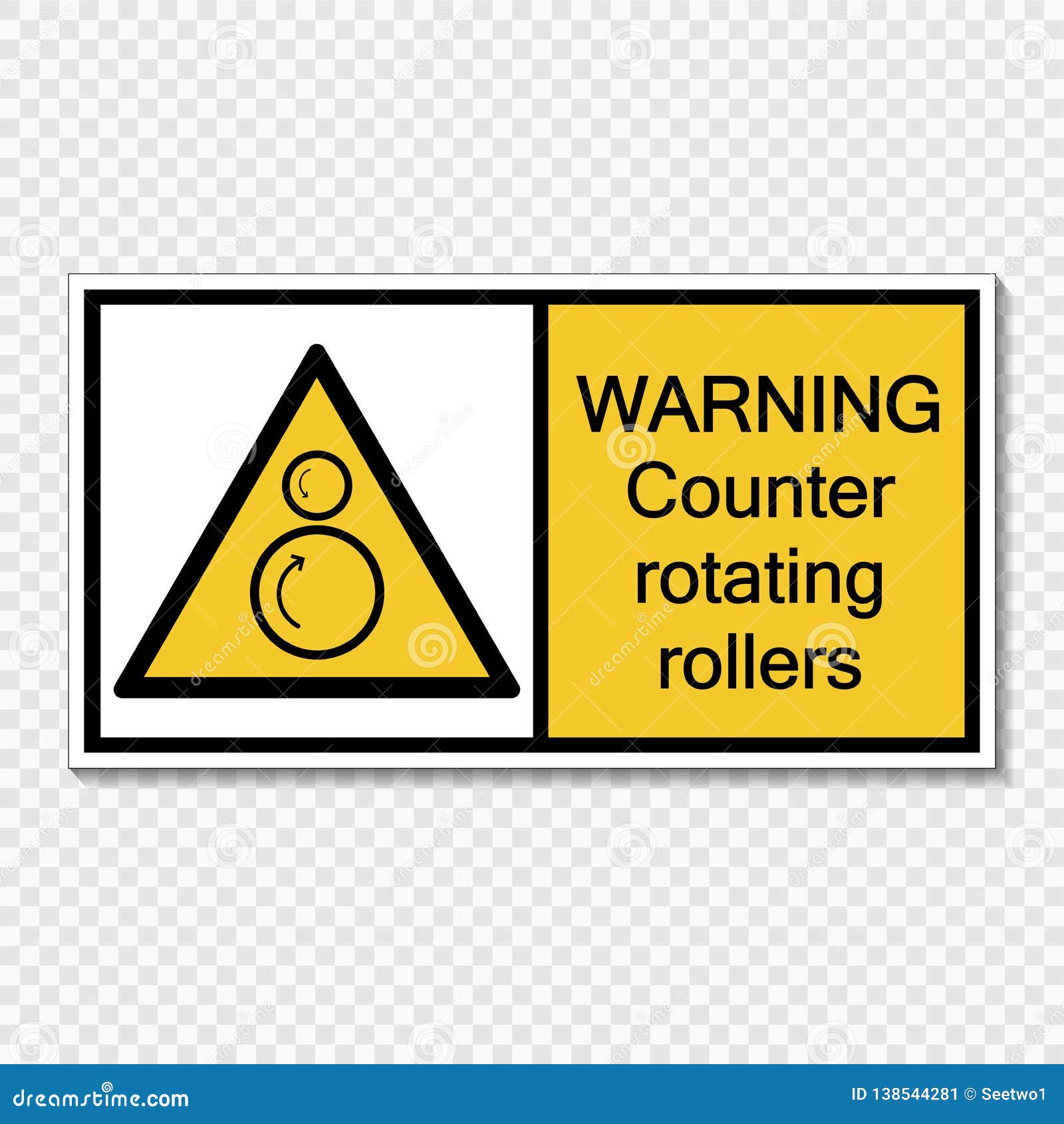 Symbol Warning Counter Rotating Rollers Sign Label on Transparent ...