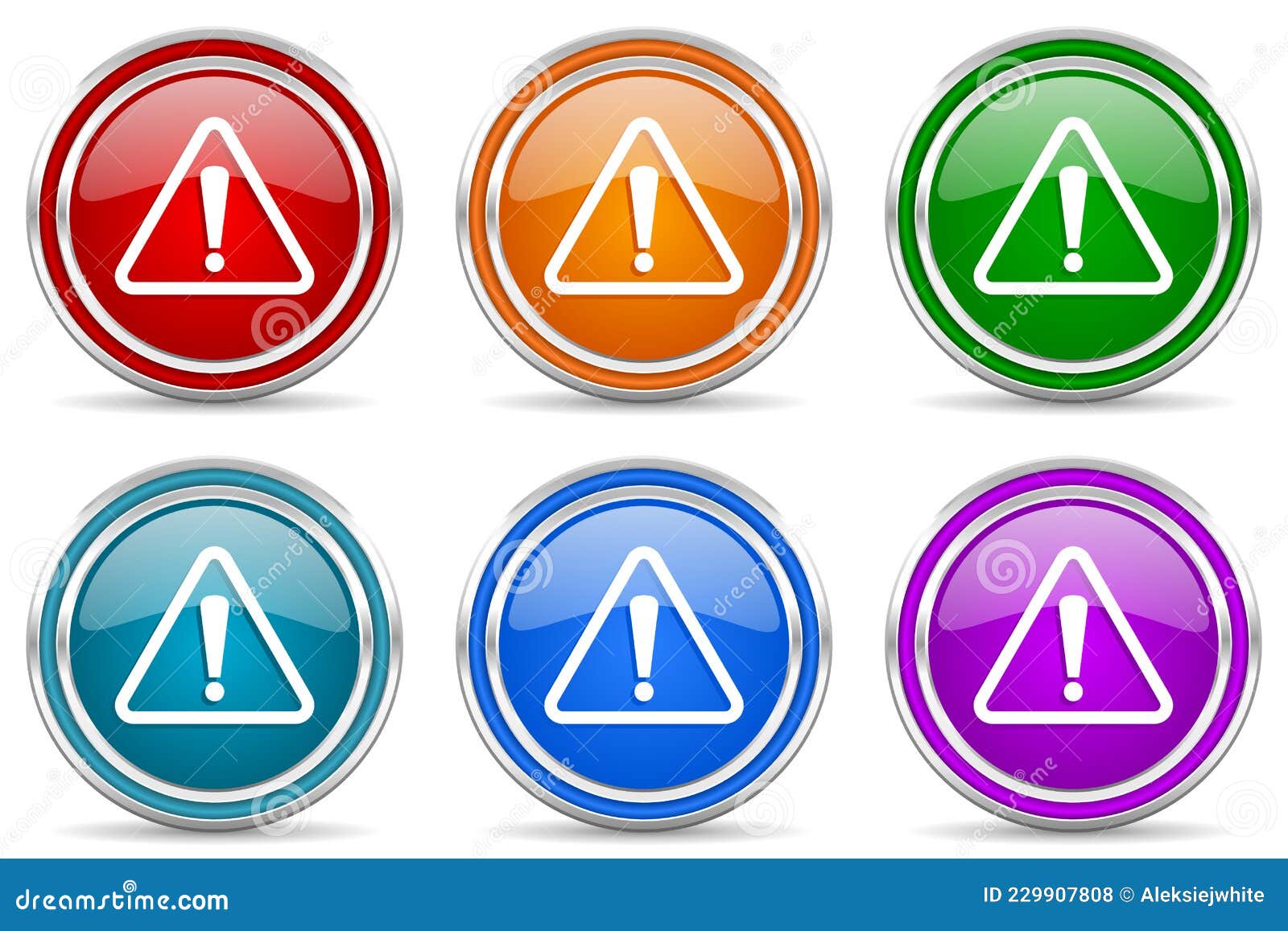 Warning, Danger, Caution Silver Metallic Glossy Icons, Set of Modern ...