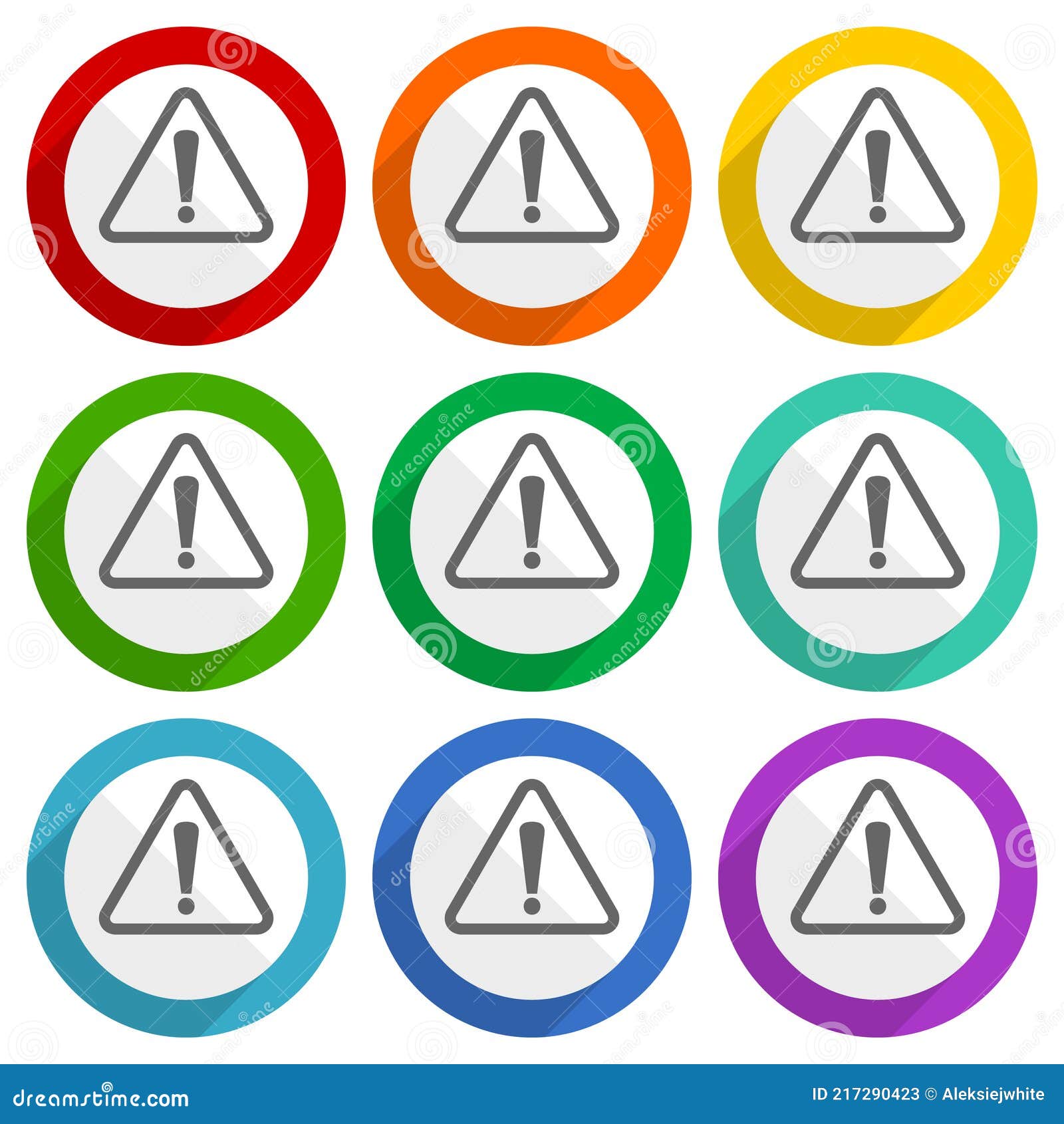 Warning, Danger, Caution Vector Icons, Set of Colorful Flat Design ...