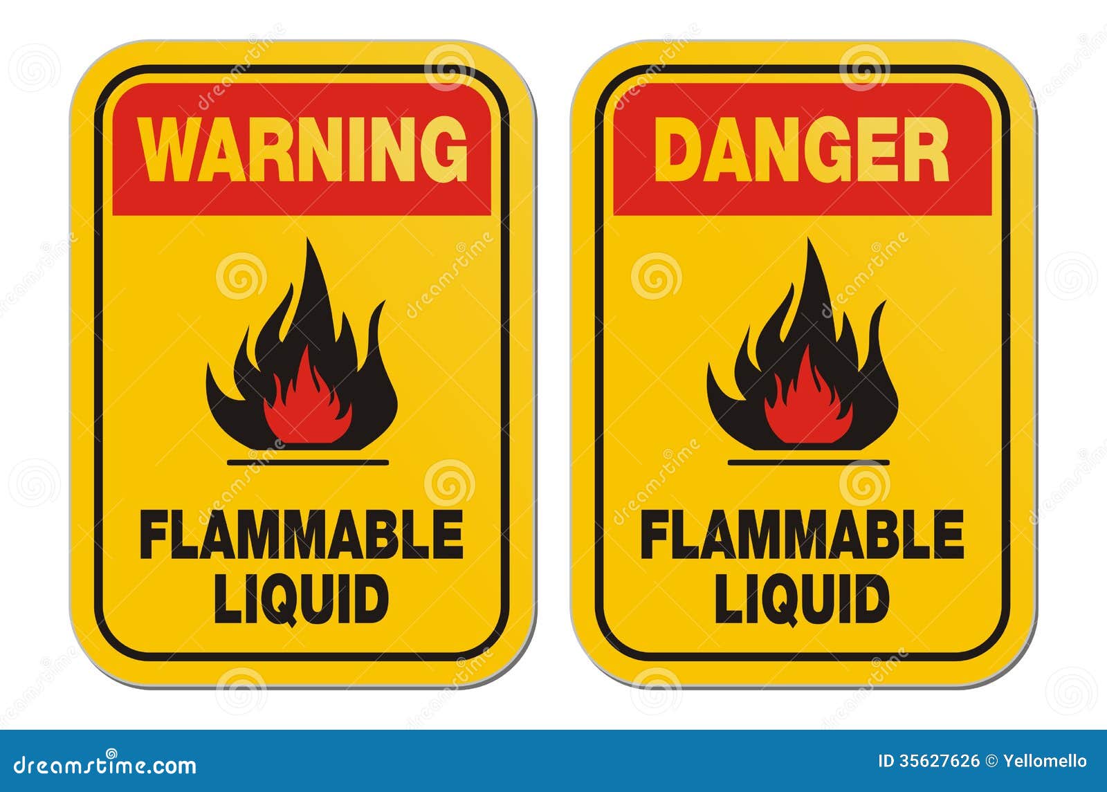 Warning and Danger Flammable Liquid Yellow Signs Stock Illustration ...