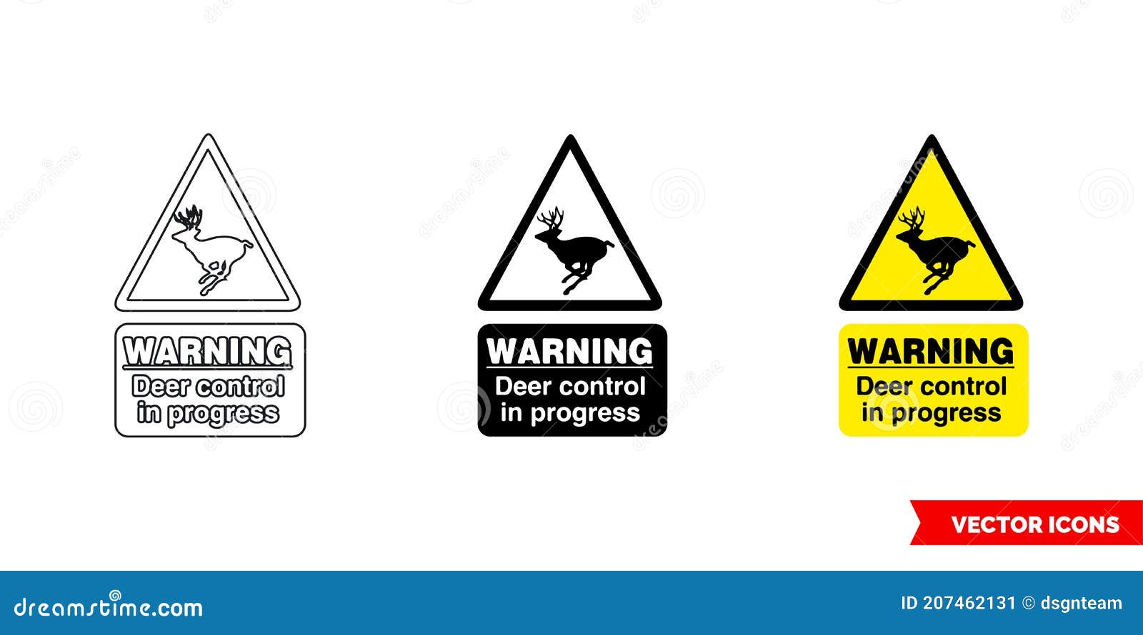 Warning Deer Control in Progress Hazard Sign Icon of 3 Types Color ...