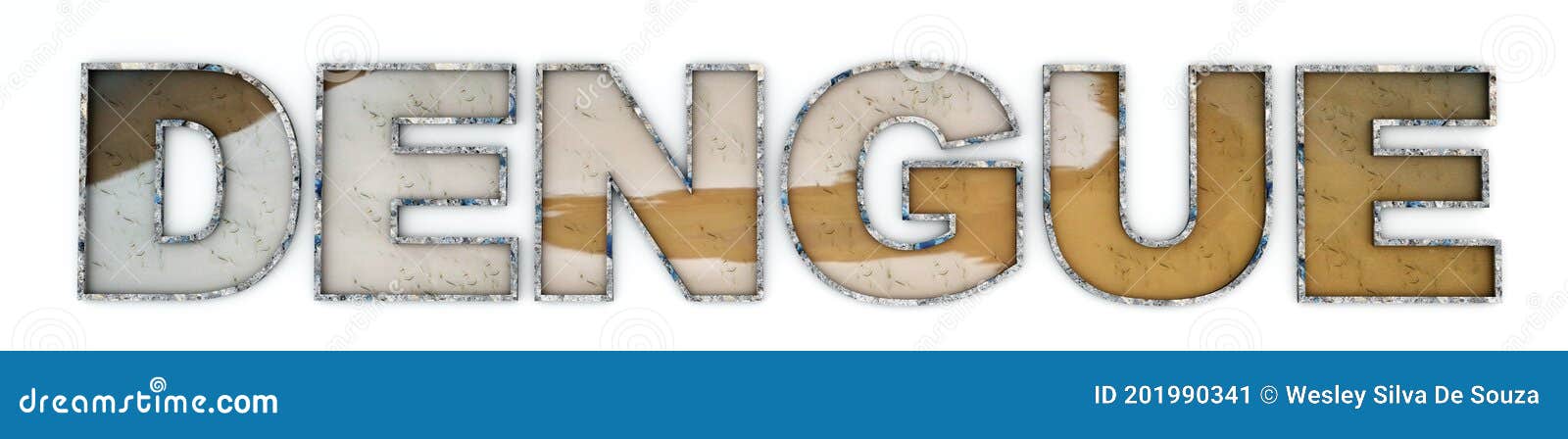 Warning Dengue Fever Sign with Mosquitos. Water Pool Dirt. 3d Render ...