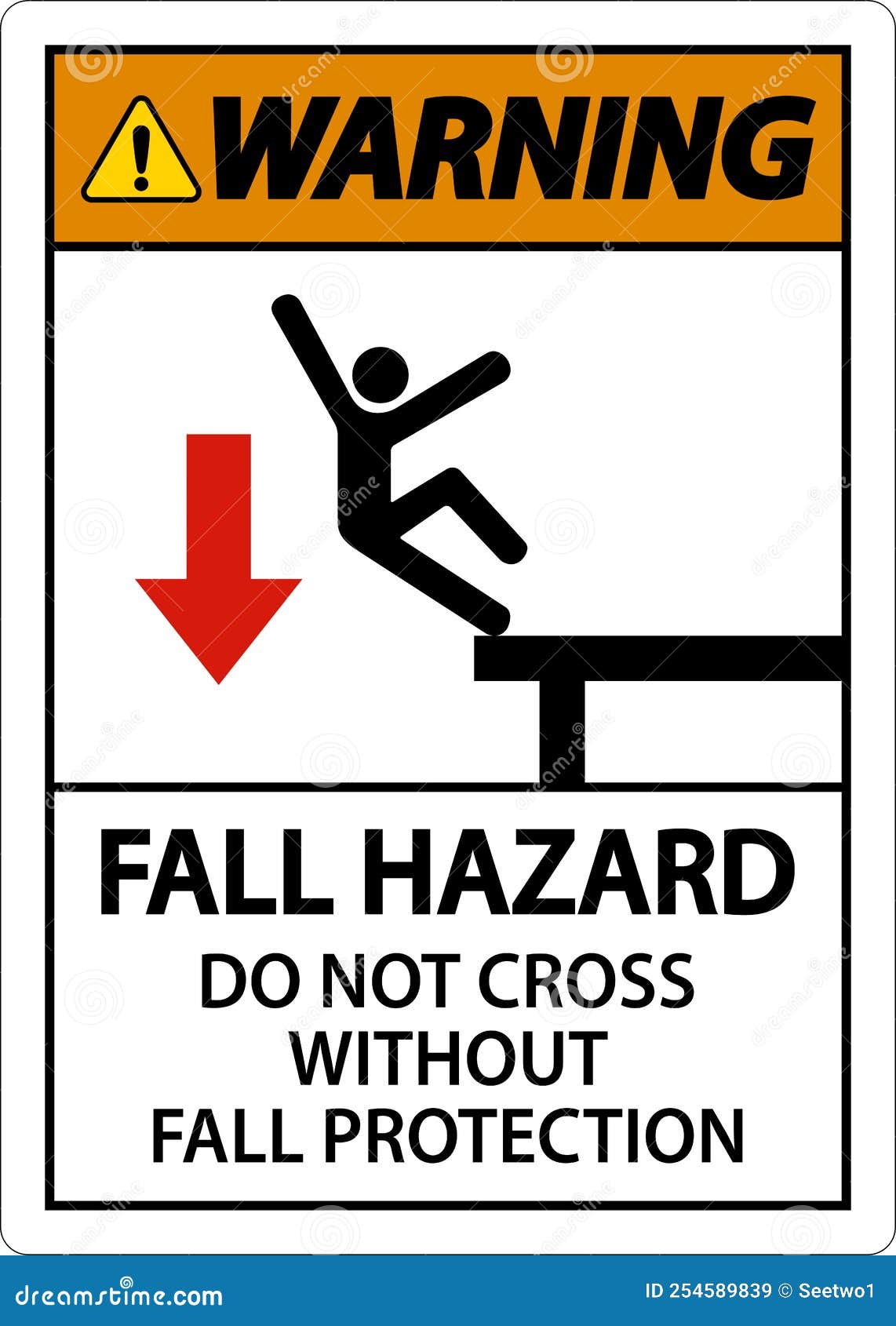 Warning Do Not Cross without Fall Protection Sign on White Background ...