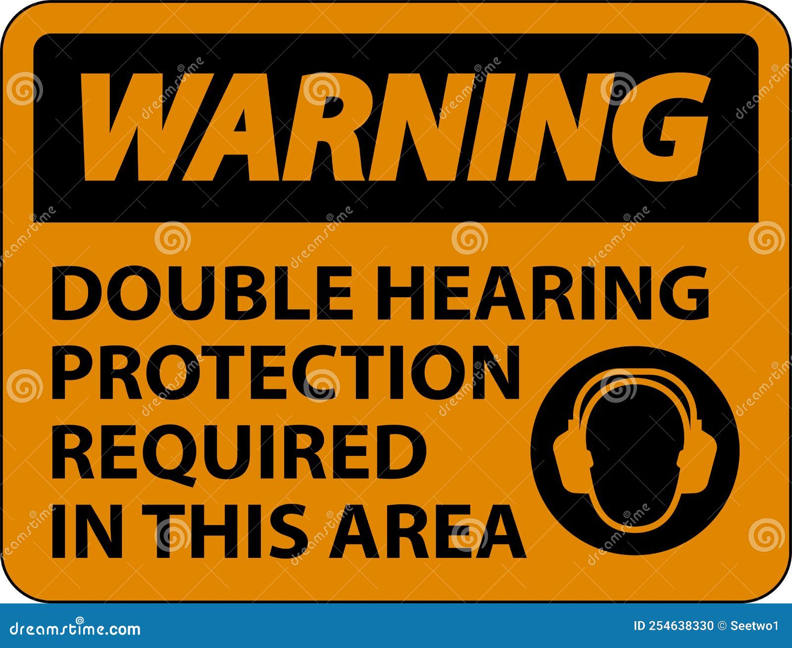 Warning Double Hearing Protection Sign On White Background Stock Vector