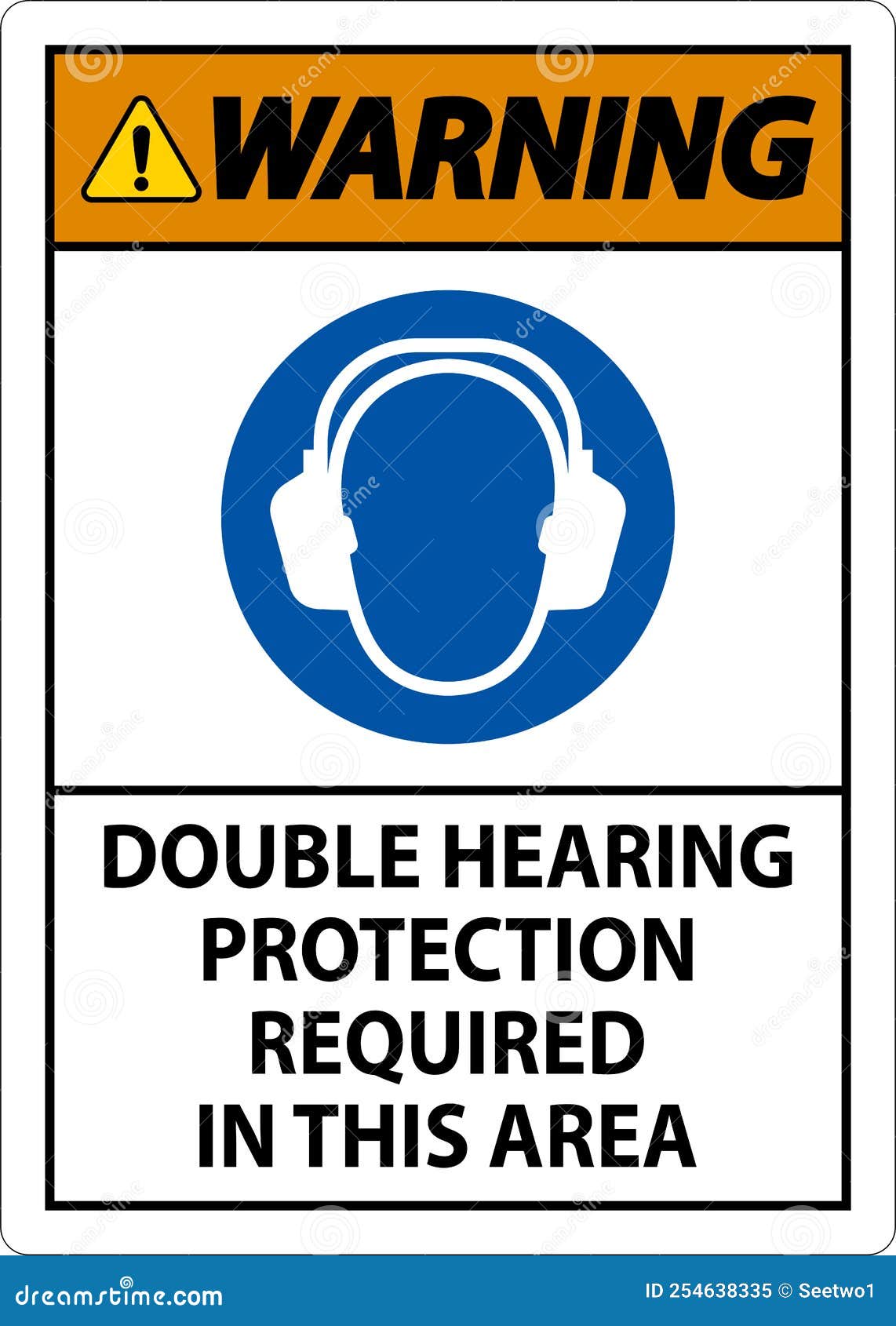 Warning Double Hearing Protection Sign On White Background Stock Vector