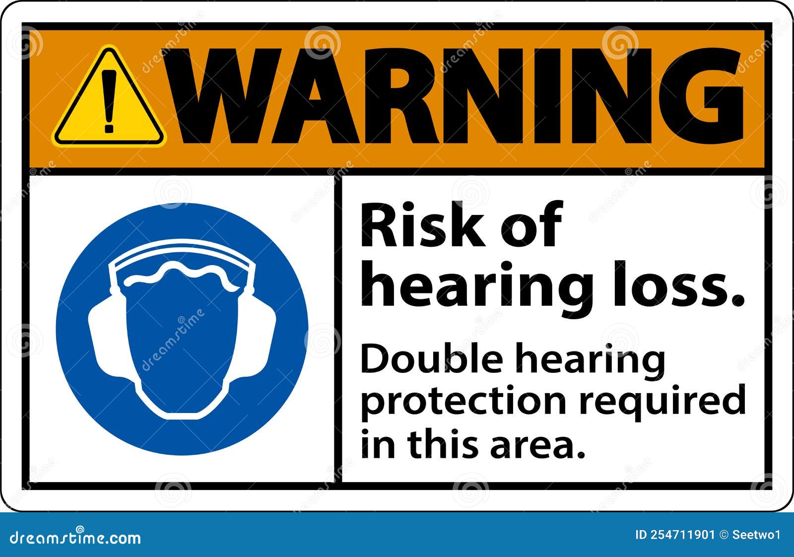 Warning Double Hearing Protection Sign On White Background Stock Vector