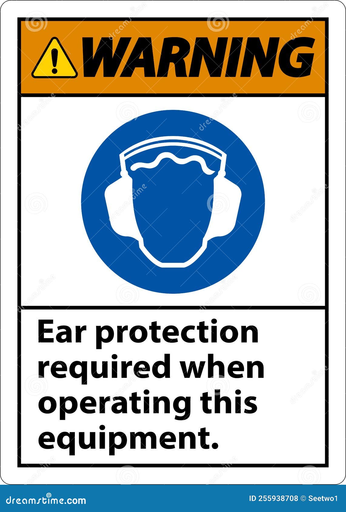 Warning Ear Protection Required Sign on White Background Stock Vector ...