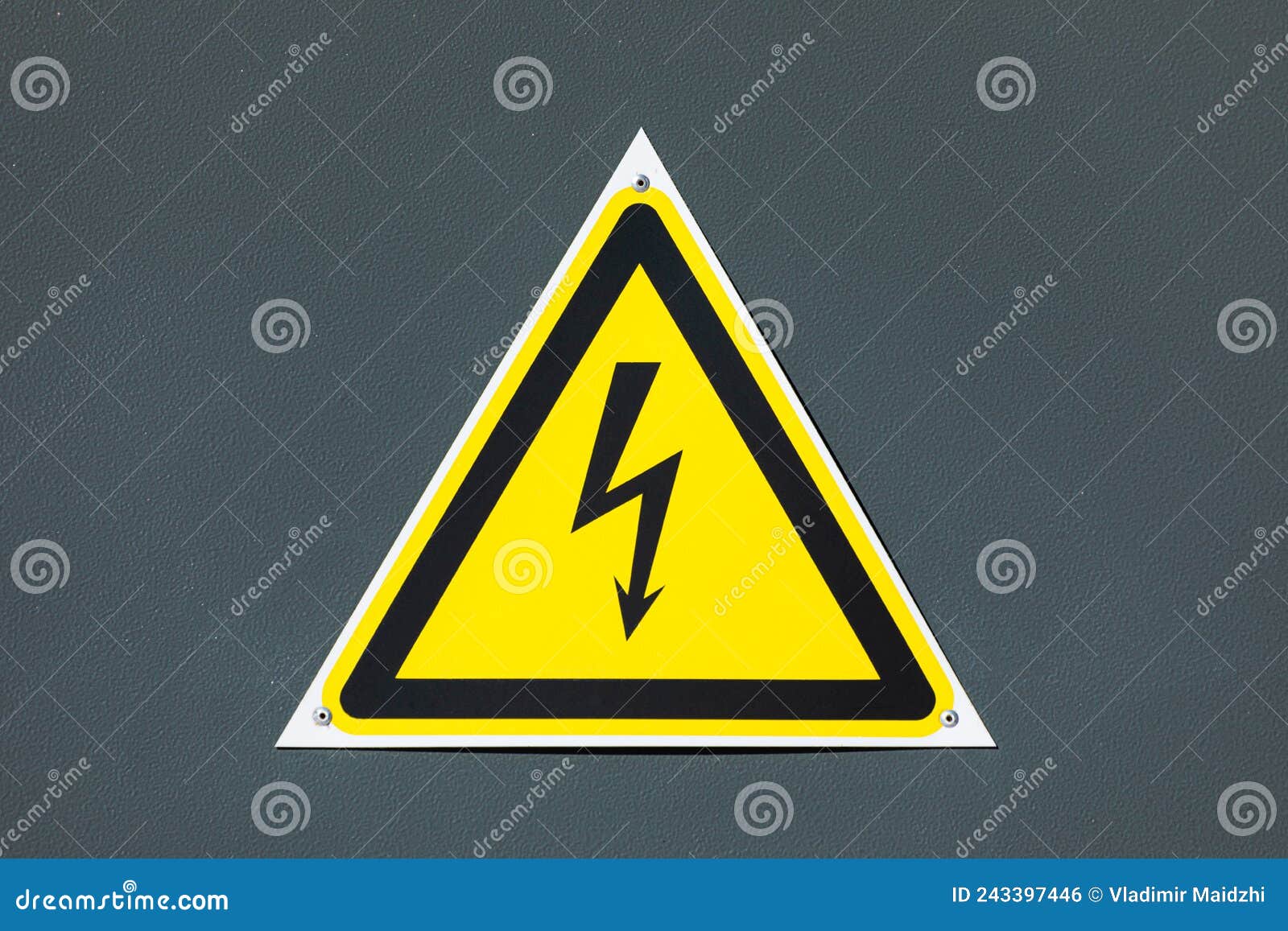 Warning Electrical Triangle Sign or Table on Grey or Brown Background ...