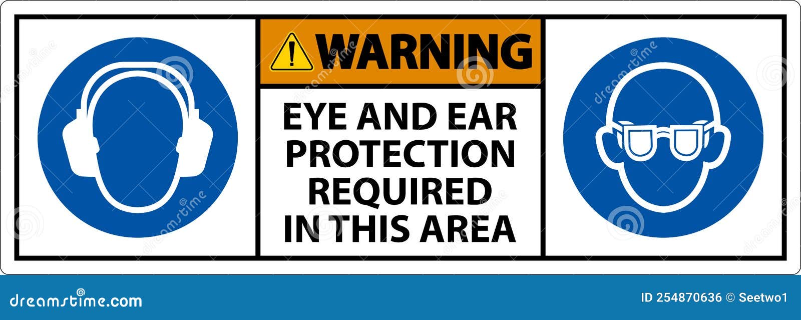Warning Eye and Ear Protection Required Sign on White Background Stock ...