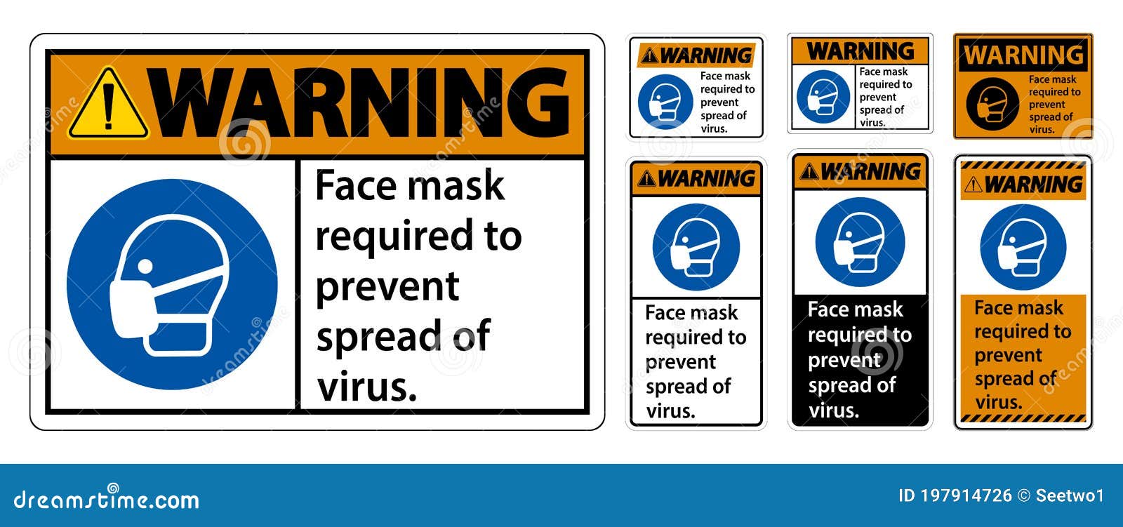 Warning Face Masks Required Sign On White Background Cartoon Vector ...