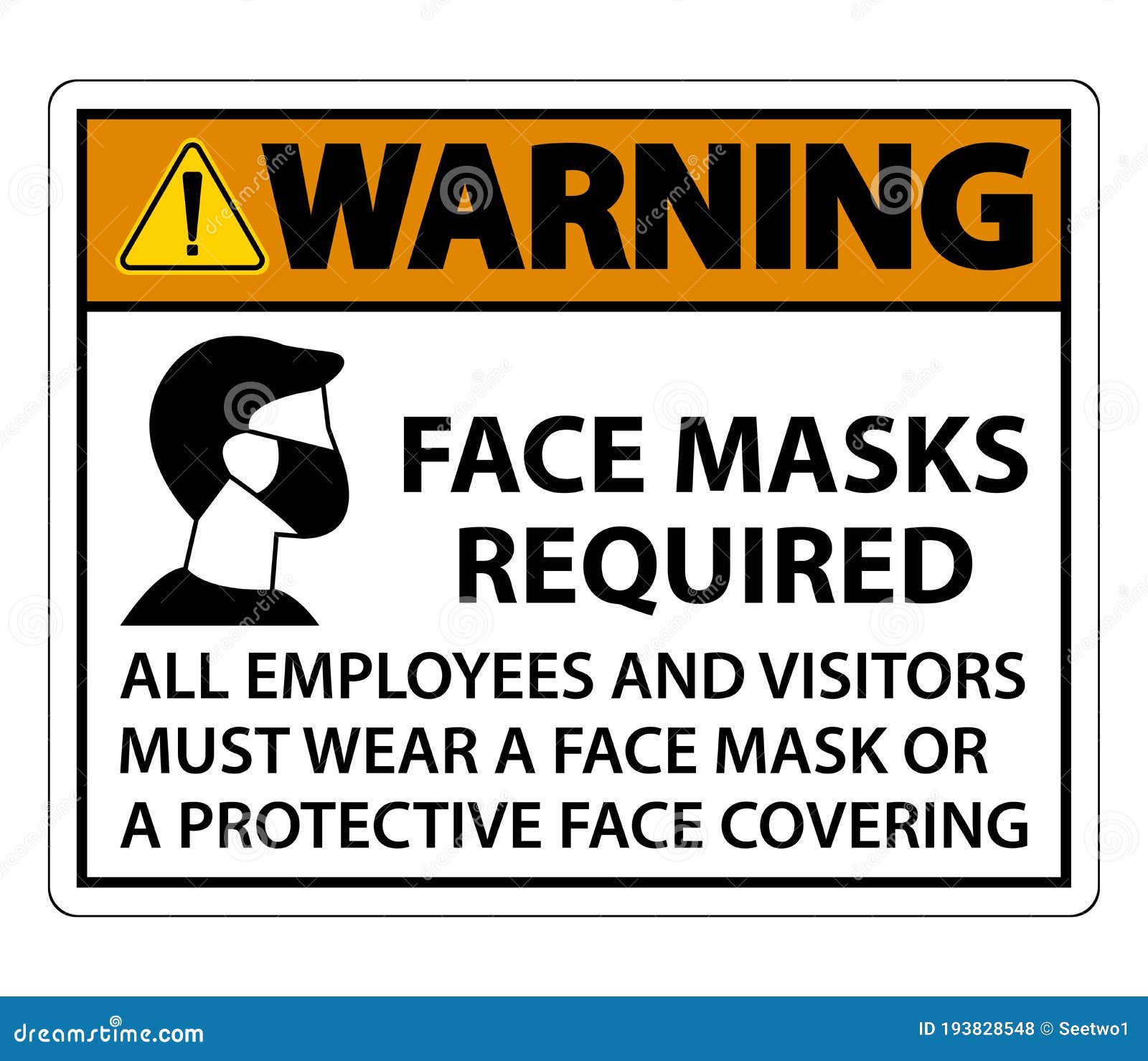 Warning Face Masks Required Sign on White Background Stock Vector ...