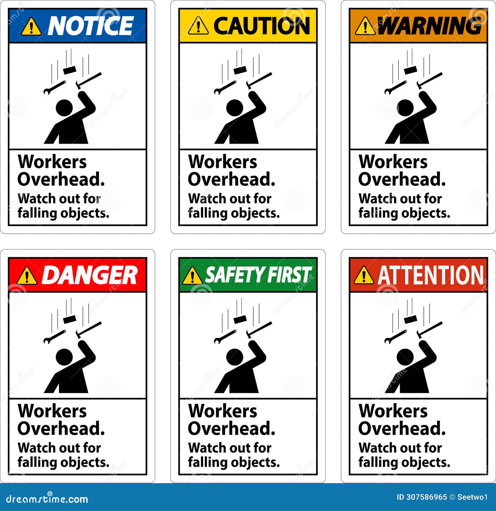 Warning Falling Debris Sign, Workers Overhead Falling Objects Stock ...