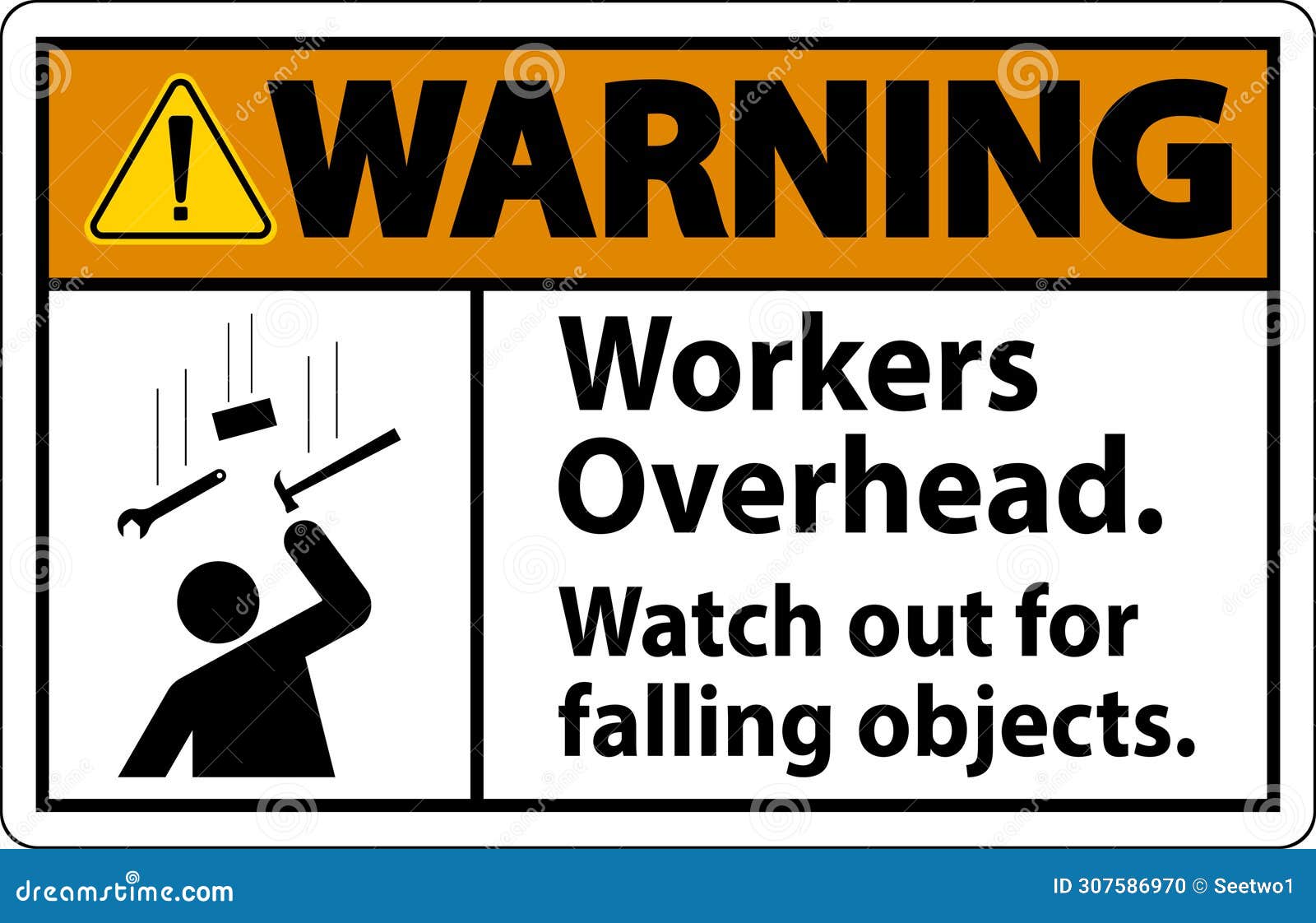 Warning Falling Debris Sign, Workers Overhead Falling Objects Stock ...