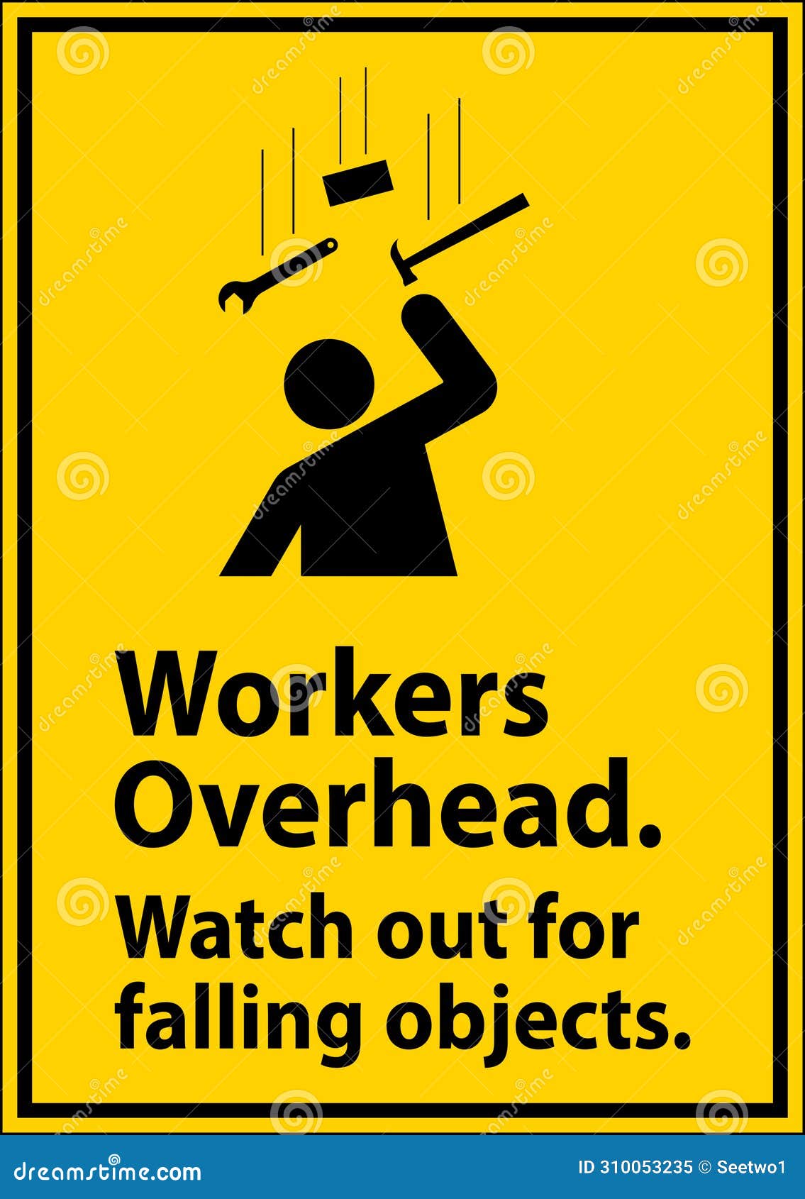 Warning Falling Debris Sign, Workers Overhead Falling Objects Stock ...