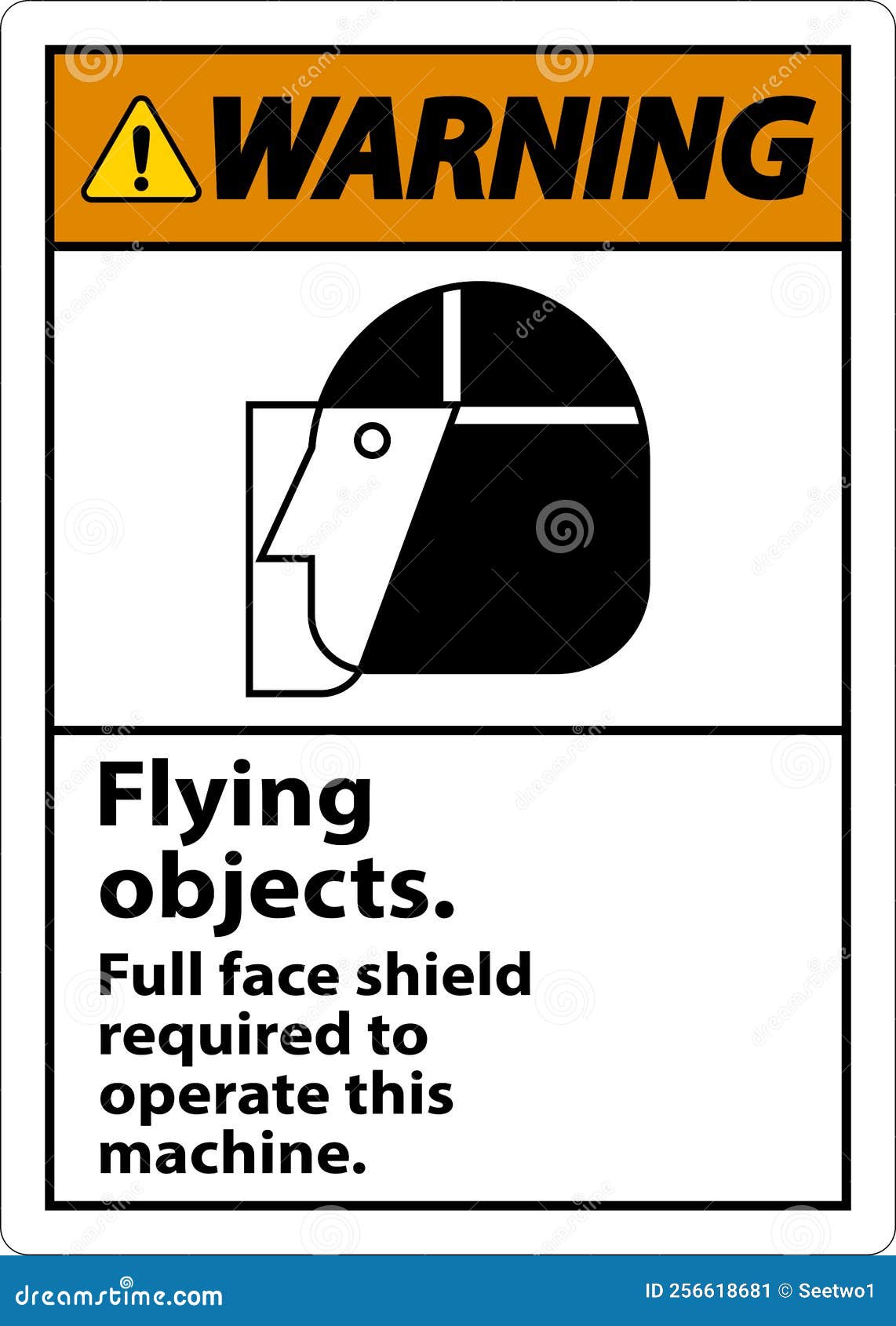 Warning Flying Object Face Shield Required Sign on White Background ...