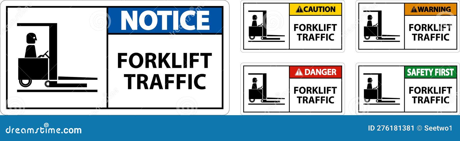 Warning Forklift Traffic Floor Sign On White Background Cartoon Vector ...