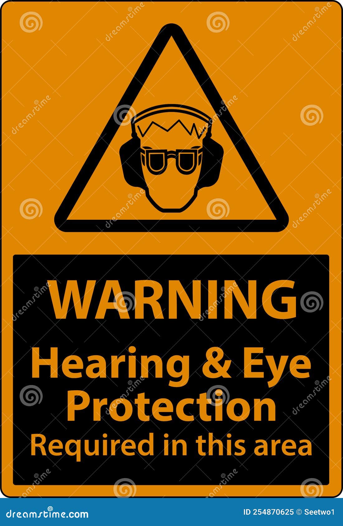 Warning Hearing and Eye Protection Sign on White Background Stock ...