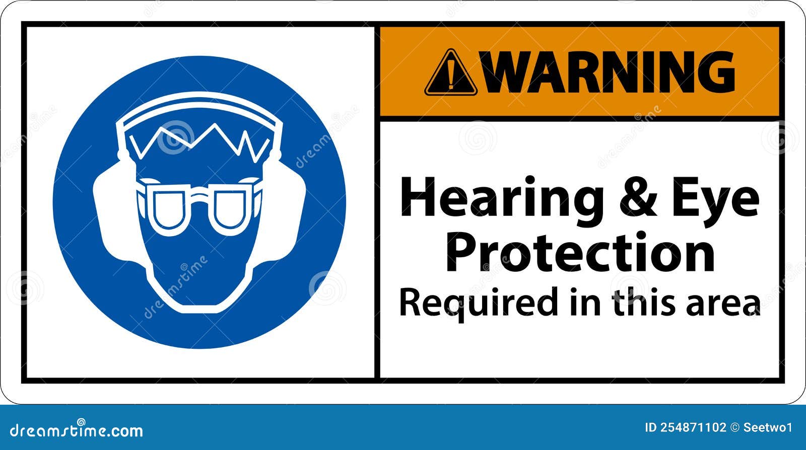 Warning Hearing and Eye Protection Sign on White Background Stock ...