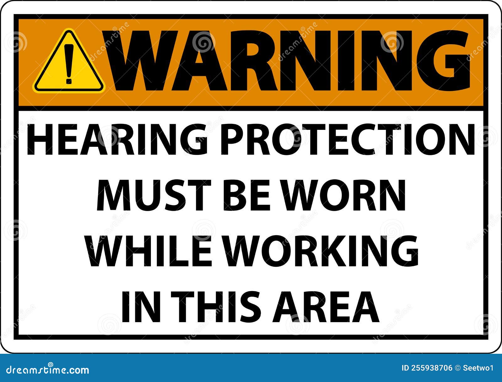 Warning Hearing Protection Must Be Worn Sign on White Background Stock ...