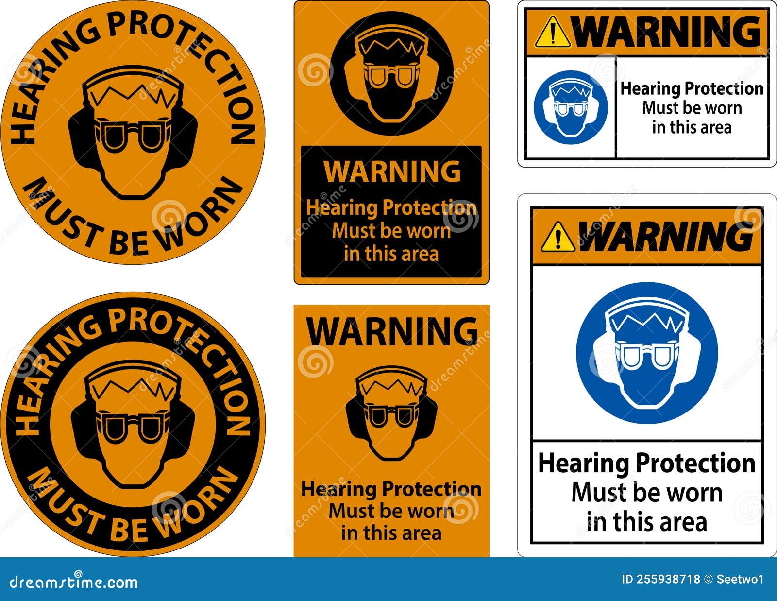 Warning Hearing Protection Must Be Worn Sign on White Background Stock ...