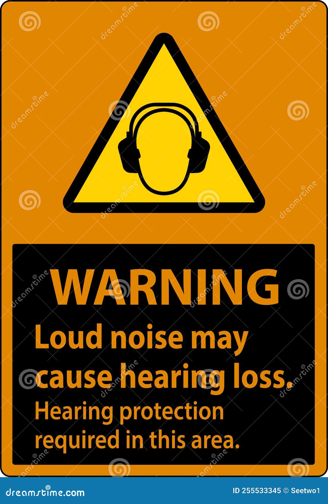 Warning Hearing Protection Required Sign On White Background Stock