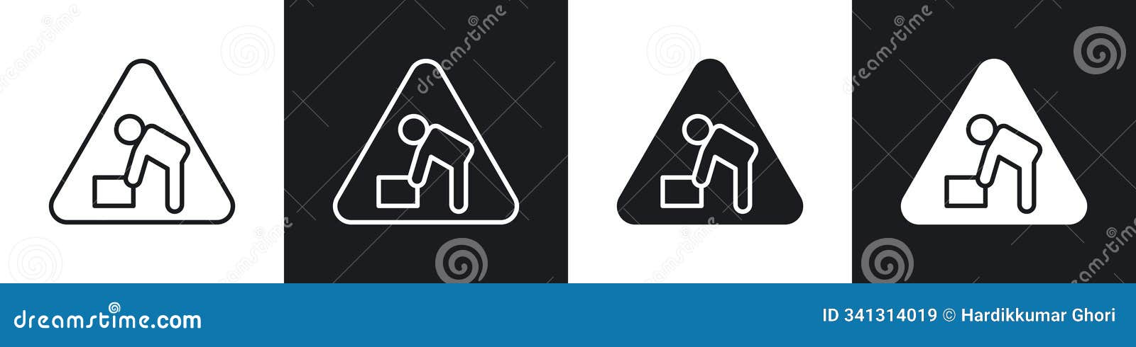 Warning Heavy Object Sign Icon Set. Caution For Lifting Risks With ...