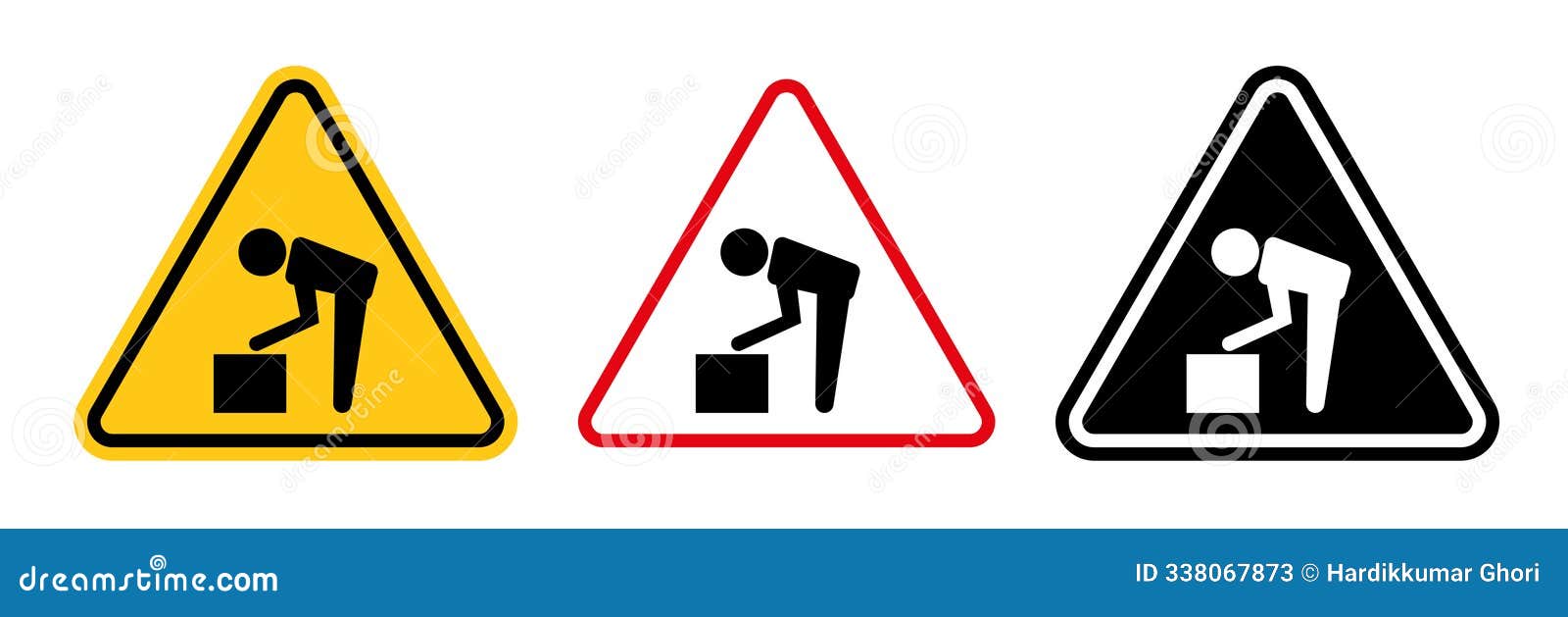 Warning Heavy Object Sign Icon Set. Caution for Lifting Risks with ...