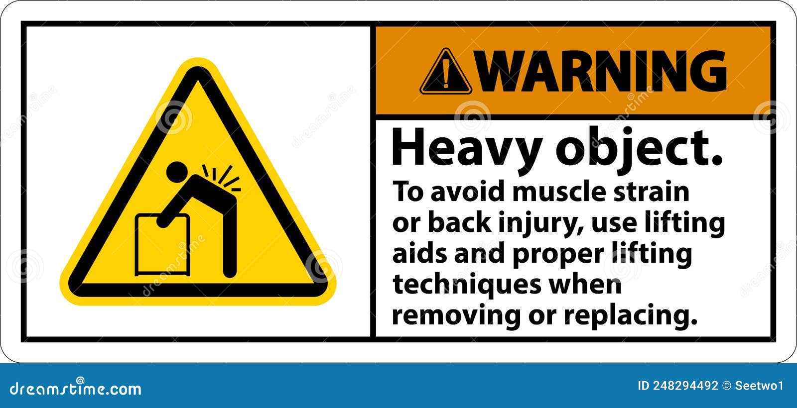 Warning Heavy Object Use Lifting Aids Label on White Background Stock ...