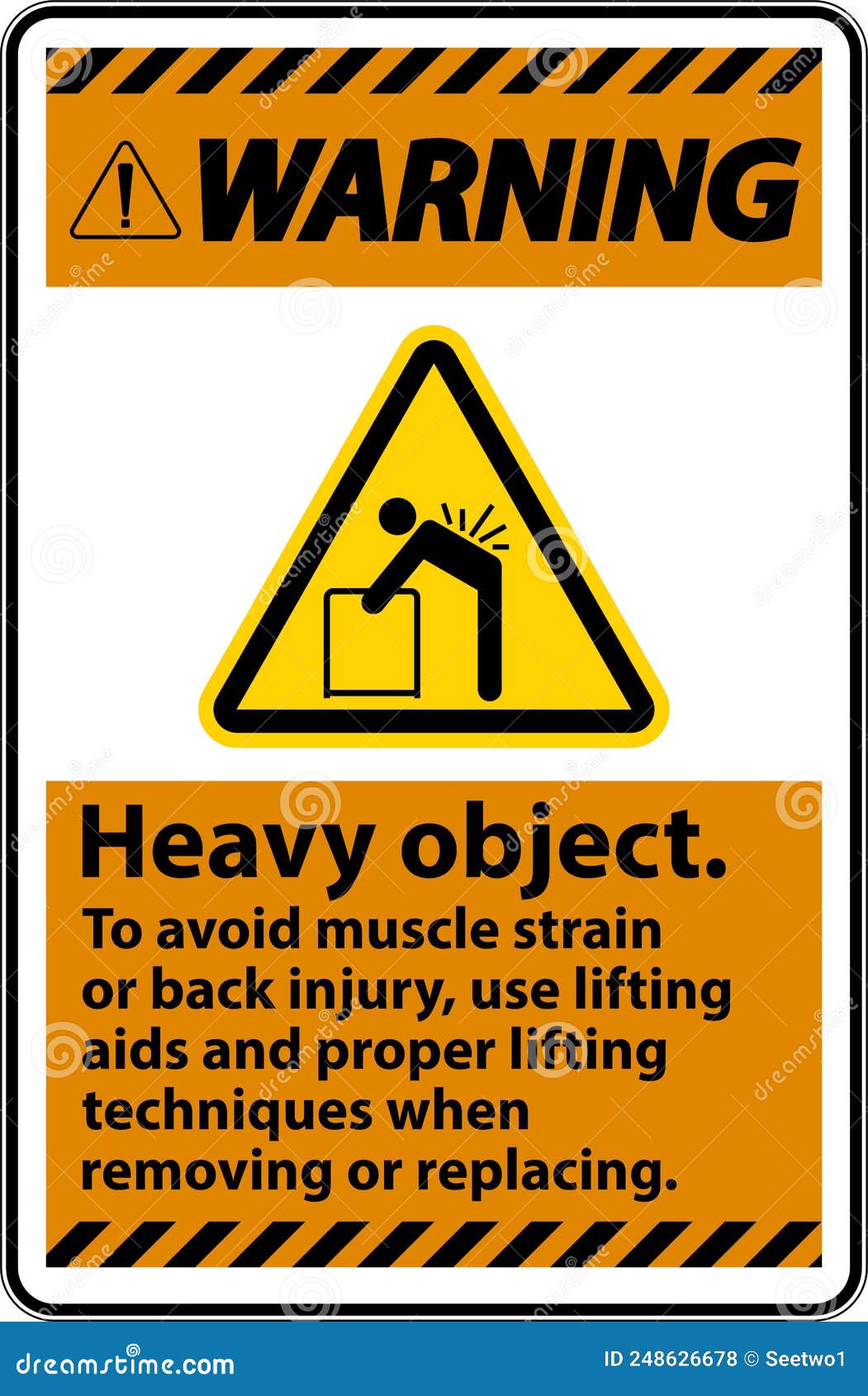 Warning Heavy Object Use Lifting Aids Label on White Background Stock ...