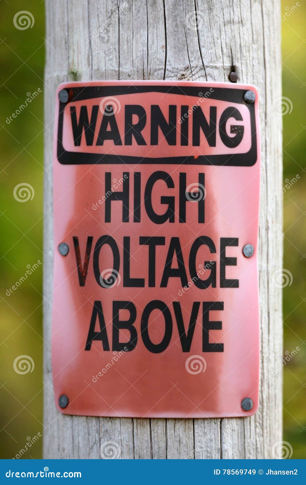 Warning High Voltage Electrical Sign On High Voltage Pole Stock Photo ...