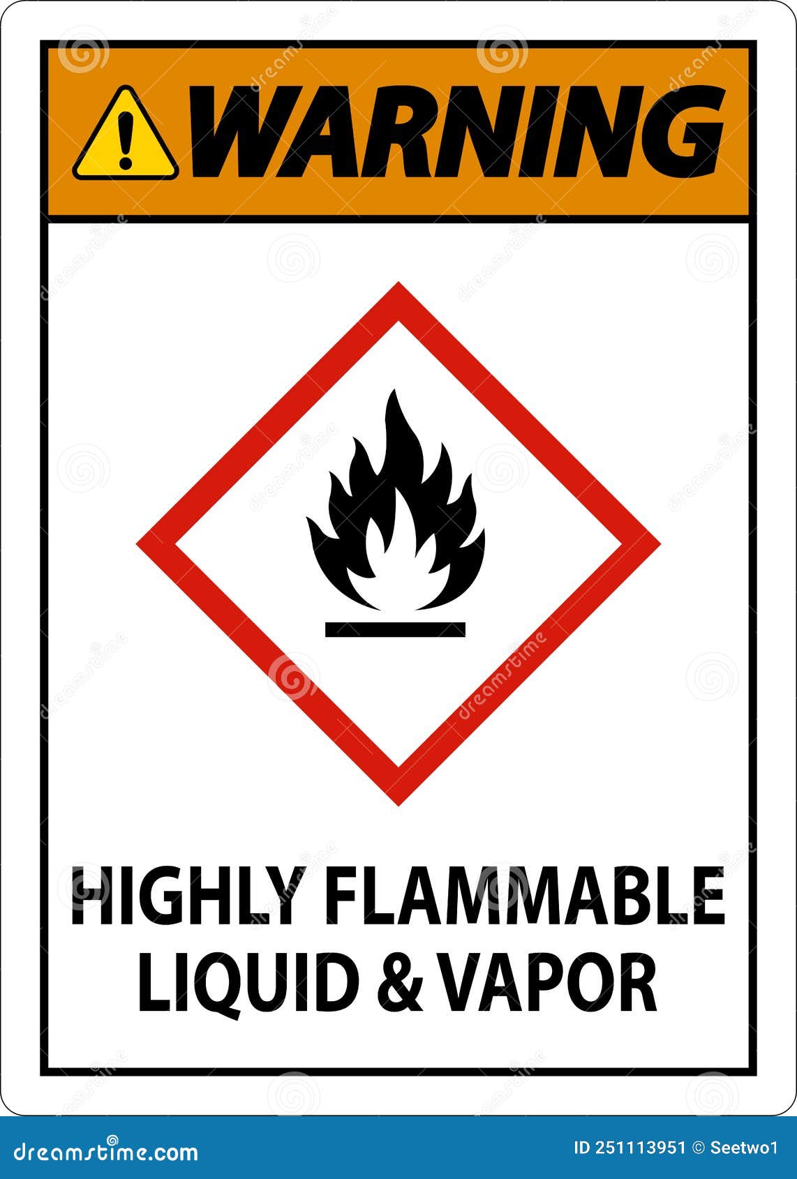 Warning Highly Flammable Liquid and Vapor GHS Sign Stock Vector ...
