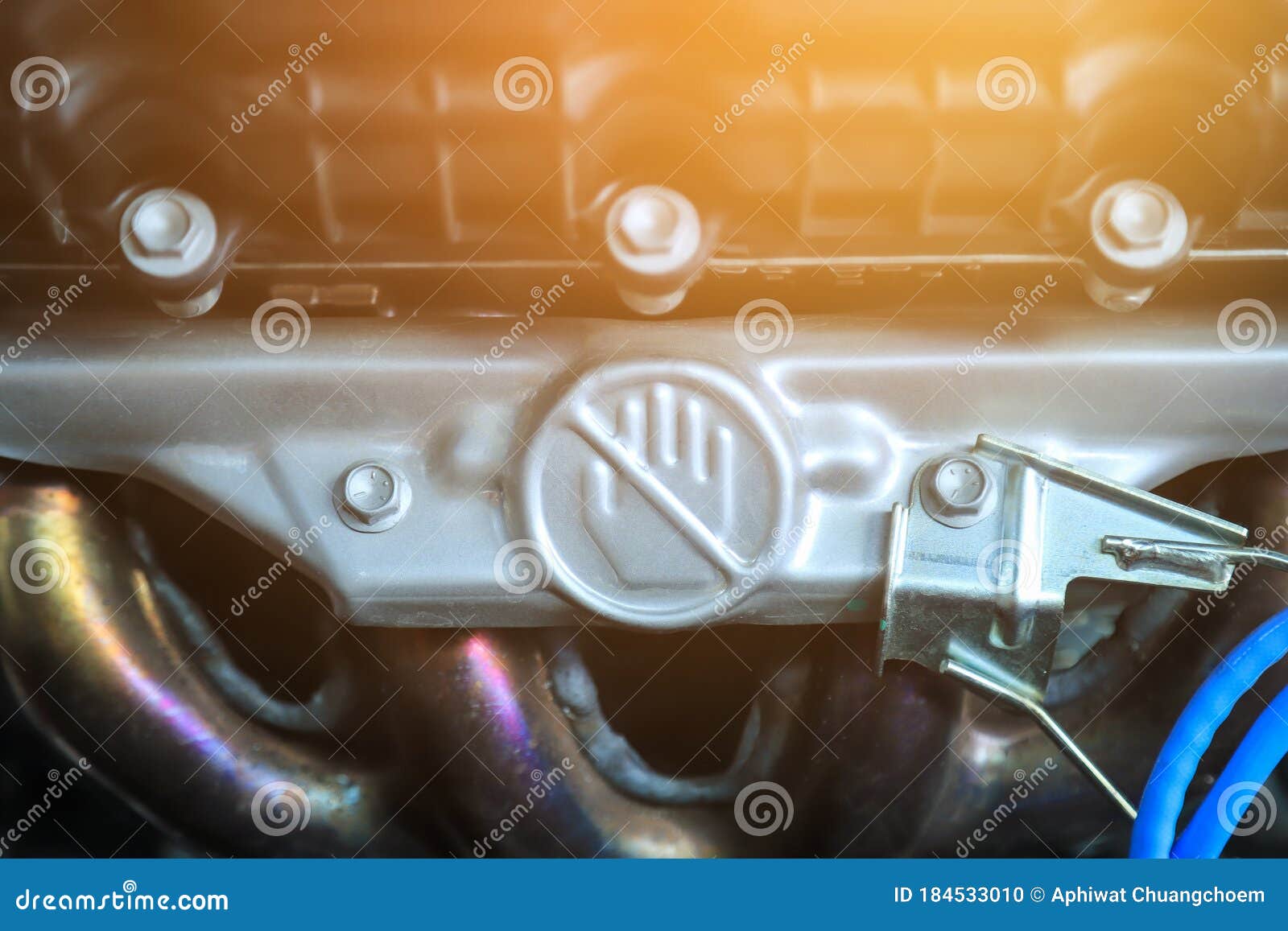 Warning Hot Sign for Cannot Touch of Engine Room of Car Stock Photo ...