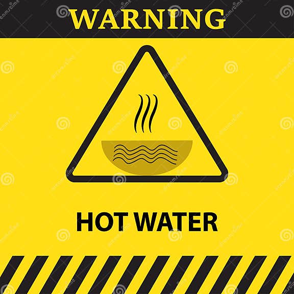 Warning Hot Water Symbol in a Triangle on Yellow Background with Text ...