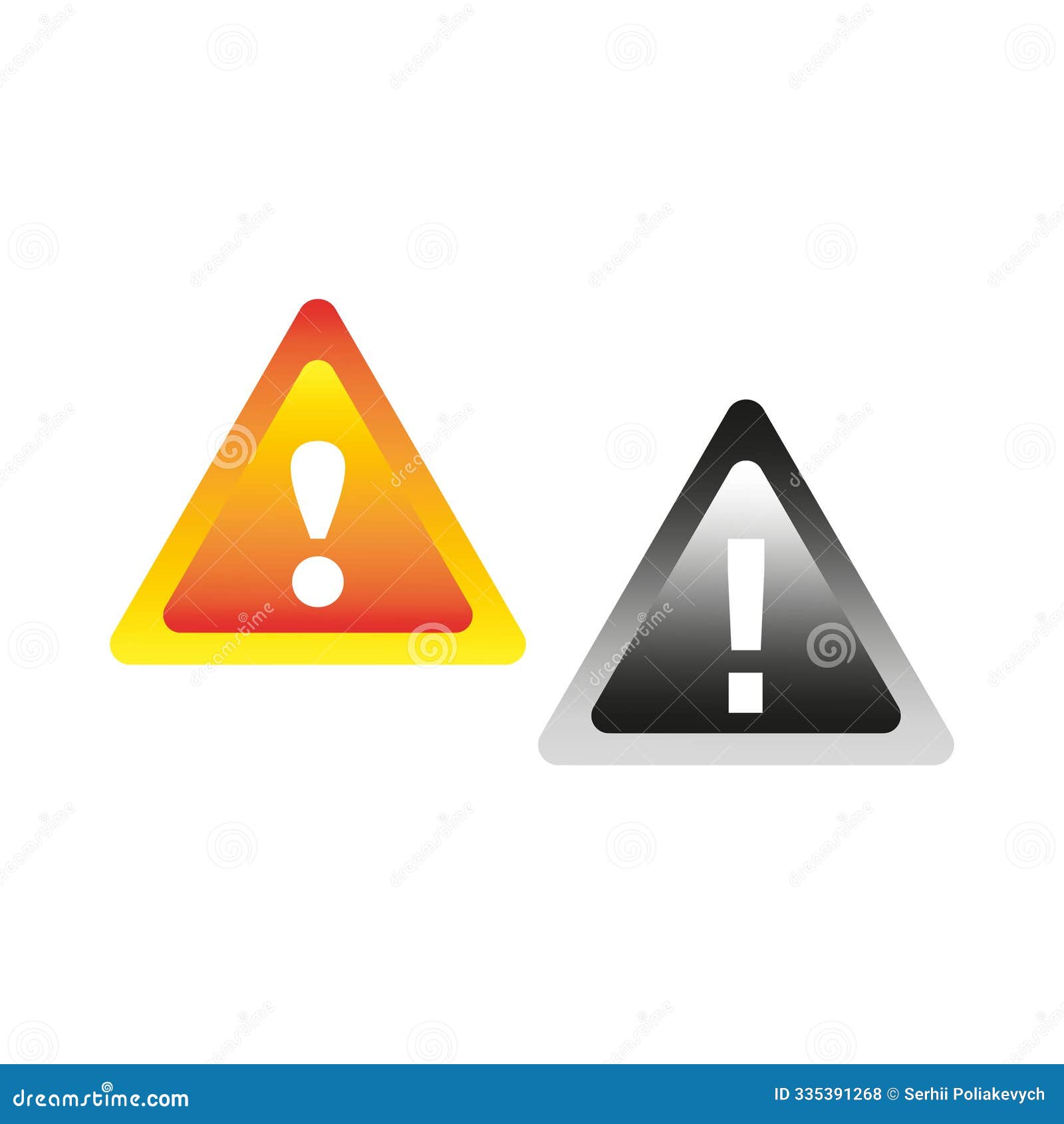 Warning Icon with Exclamation Mark. Yellow and Black Triangle Signs ...