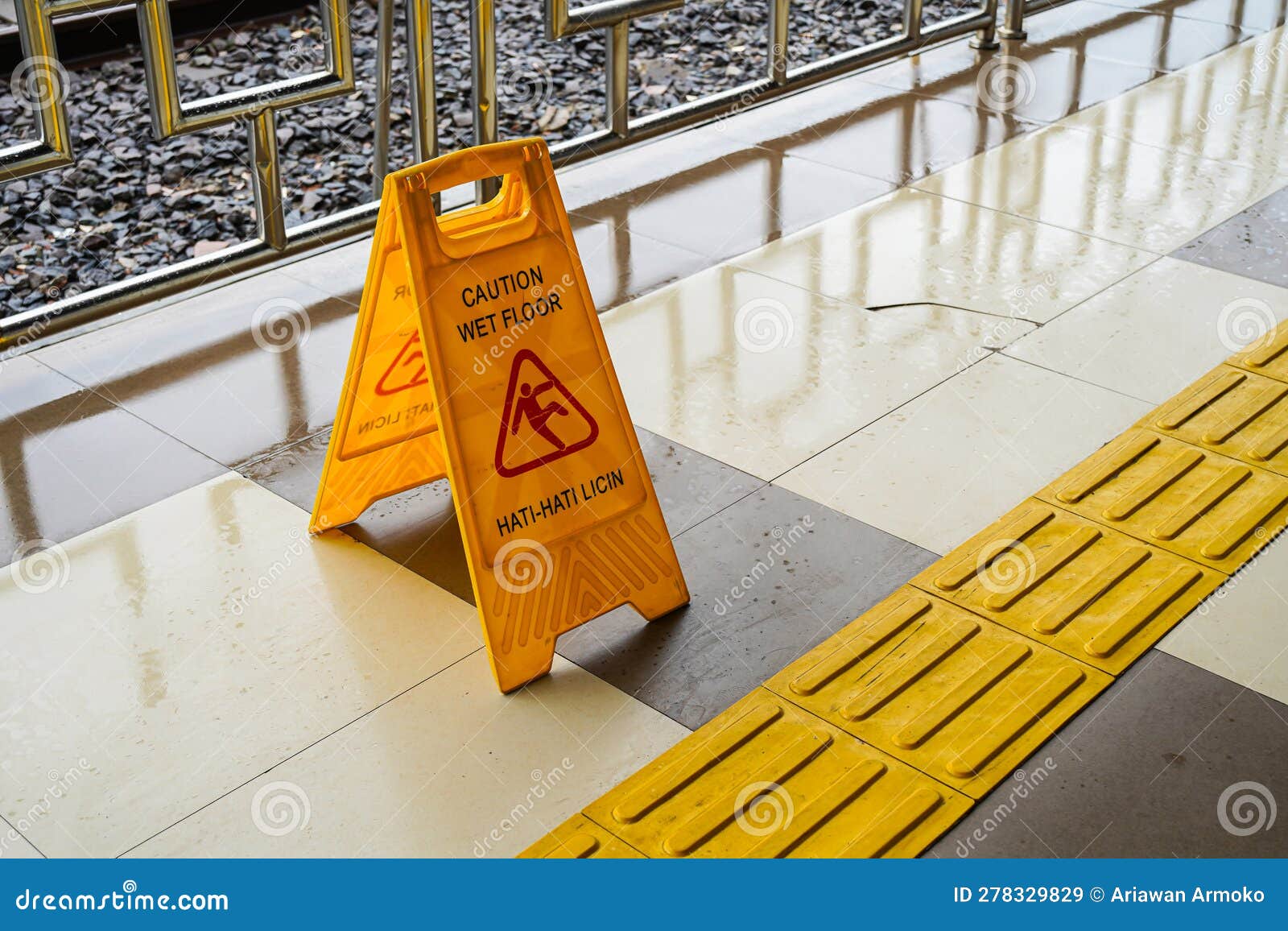 Warning Instructions, Caution Sign Wet Floor on Floor Stock Image ...