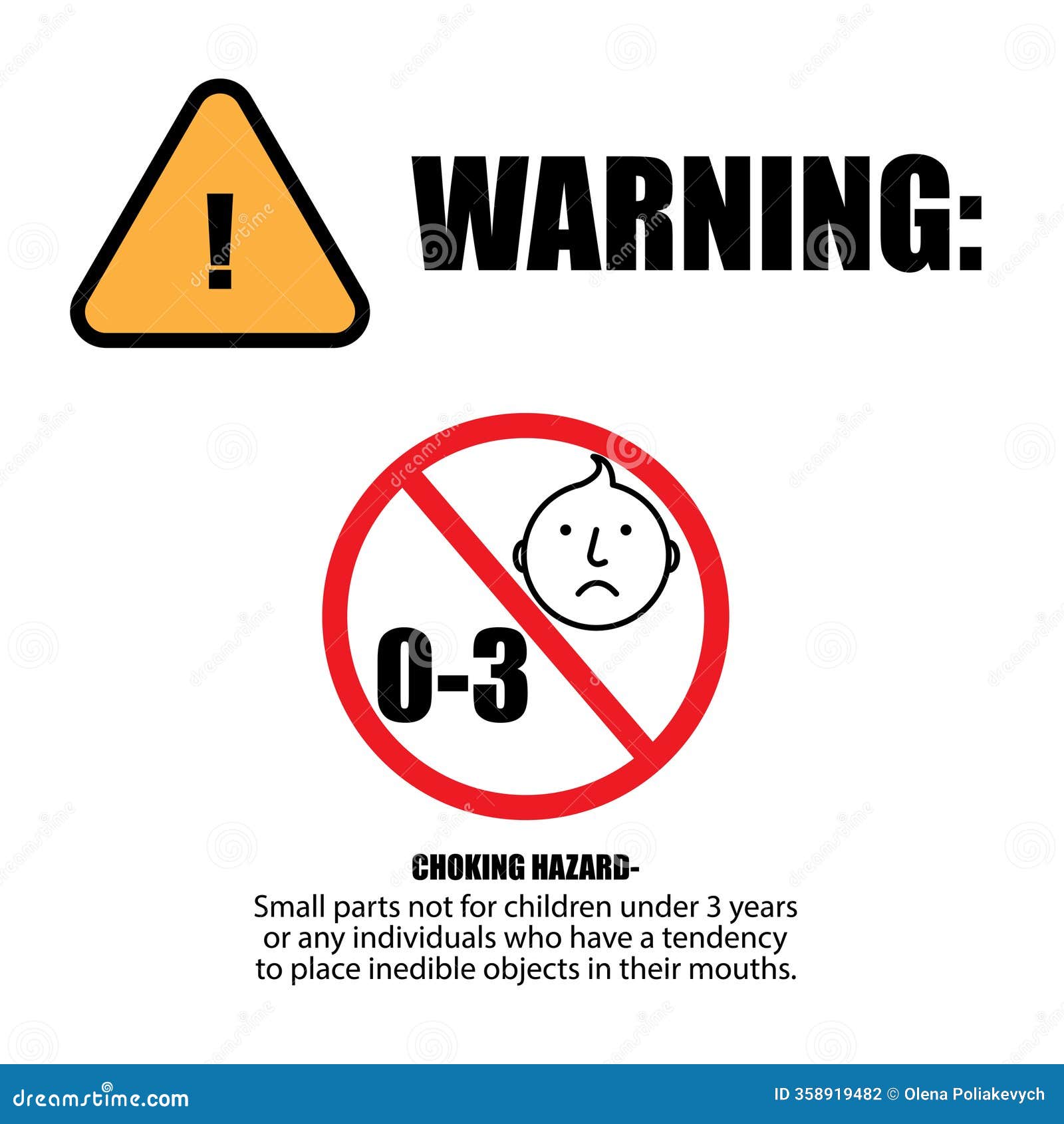 Warning Label Icon. Bold 0 Three Text. Red No Symbol. Choking Hazard ...